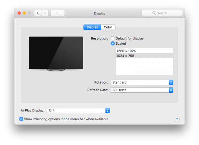 Menampilkan daftar lengkap resolusi layar pada mode Scaled di Mac ...